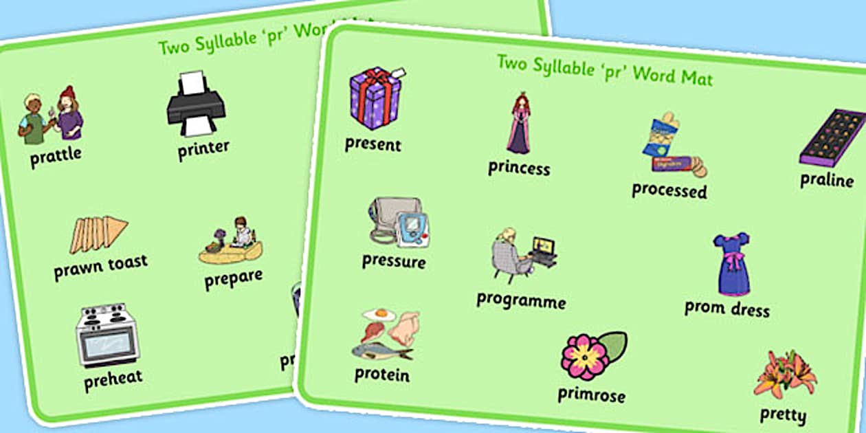 2 Syllable PR Word Mats (teacher made) - Twinkl