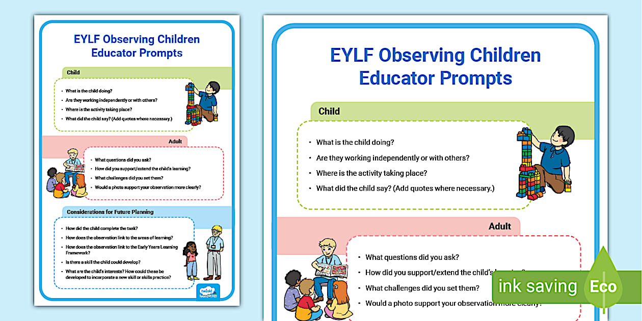 EYLF Observing Children Educator Prompts Poster - Twinkl