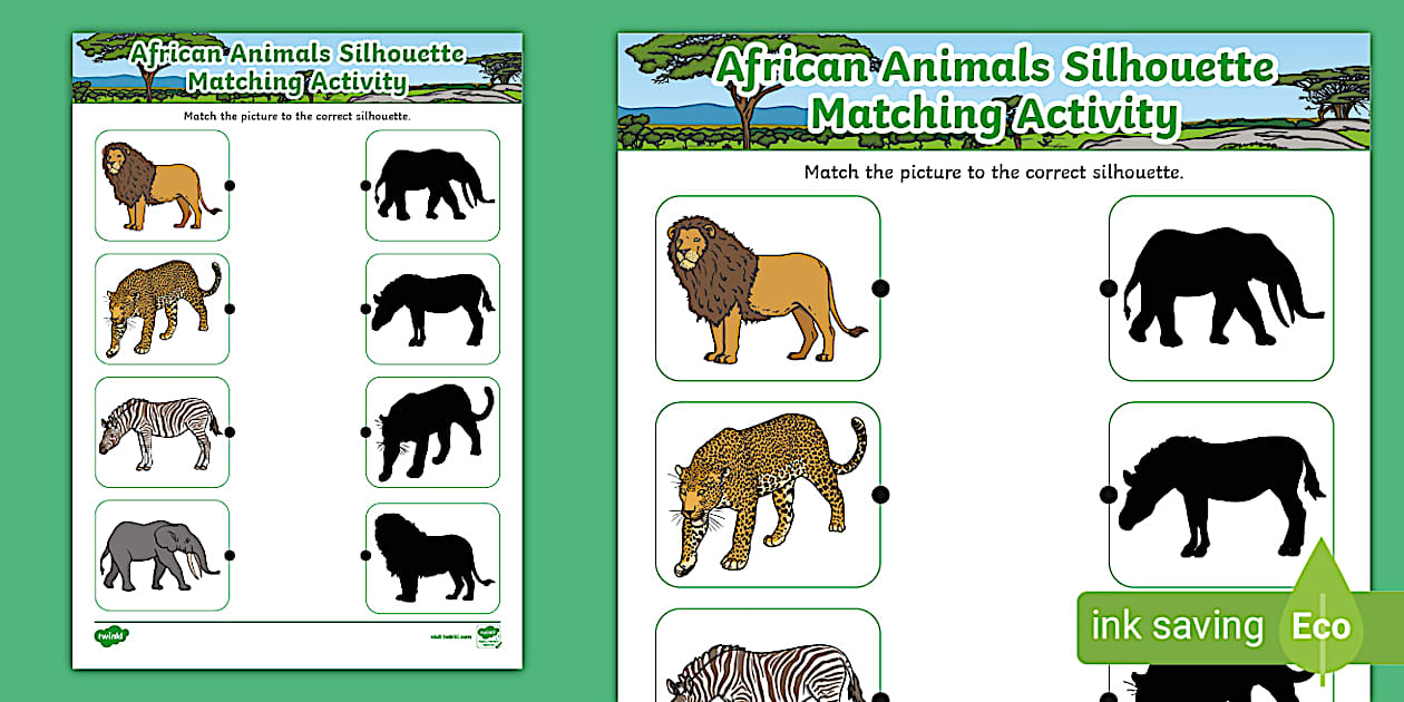 African Animal Silhouette Matching Activity