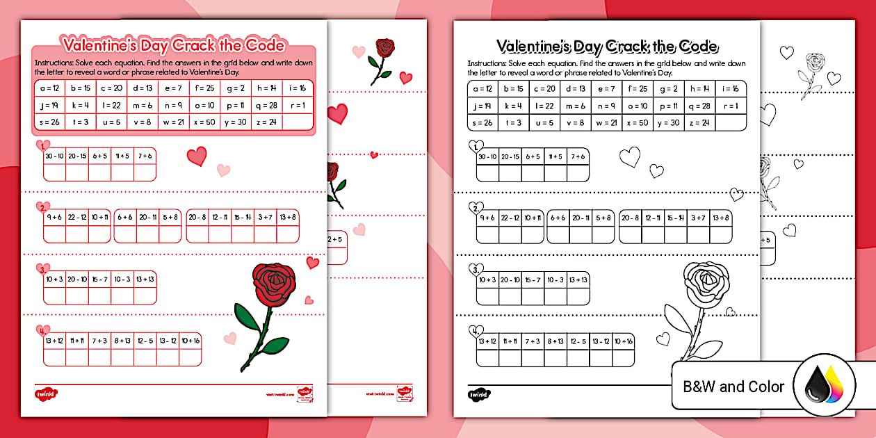 Valentine’s Day Crack the Code Worksheet | Twinkl USA