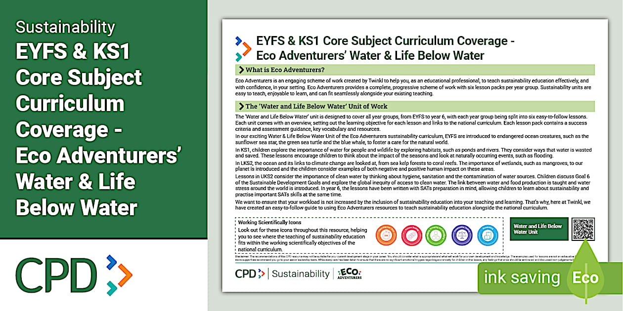 EYFS & KS1 Core Subject Curriculum Coverage - Eco Adventurers' Water & Life