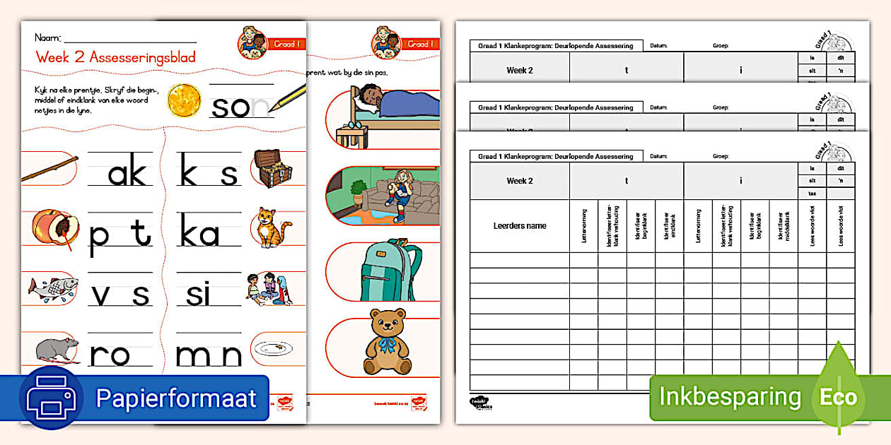 Graad 1 Klanke Assessering i, t