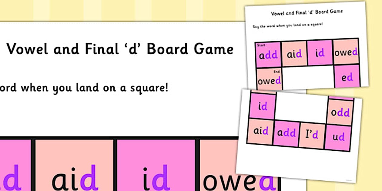 Vowel and Final 'D' Board Game (teacher made) - Twinkl