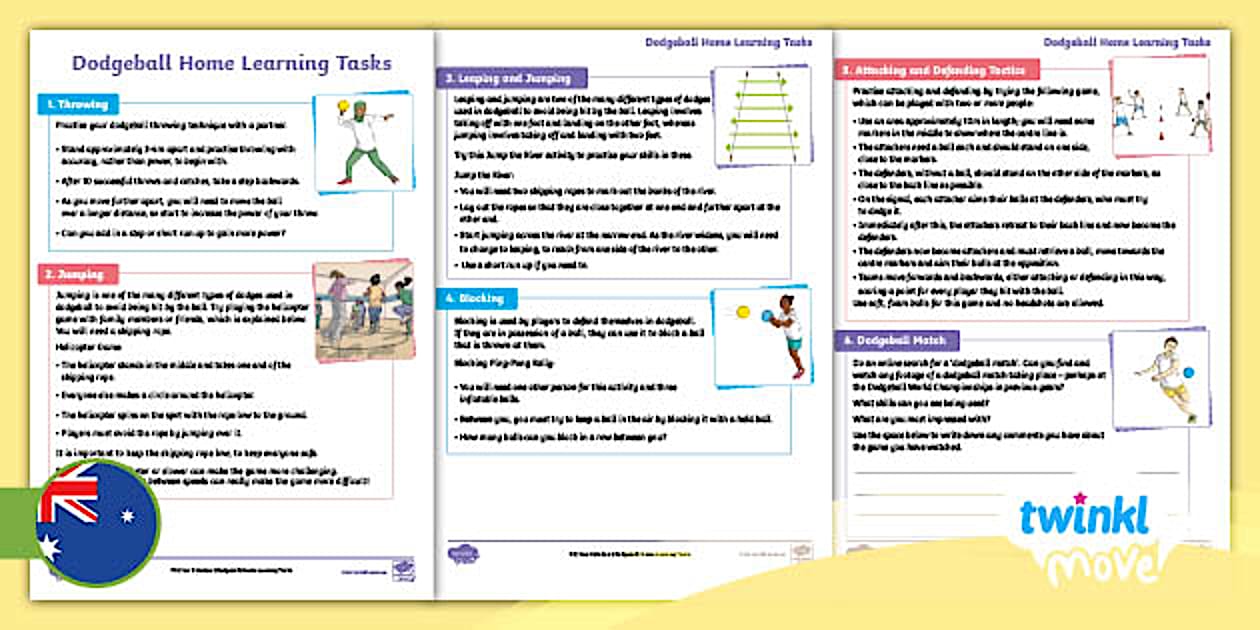 Move PE Year 3 Dodgeball: Home Learning Tasks (teacher made)