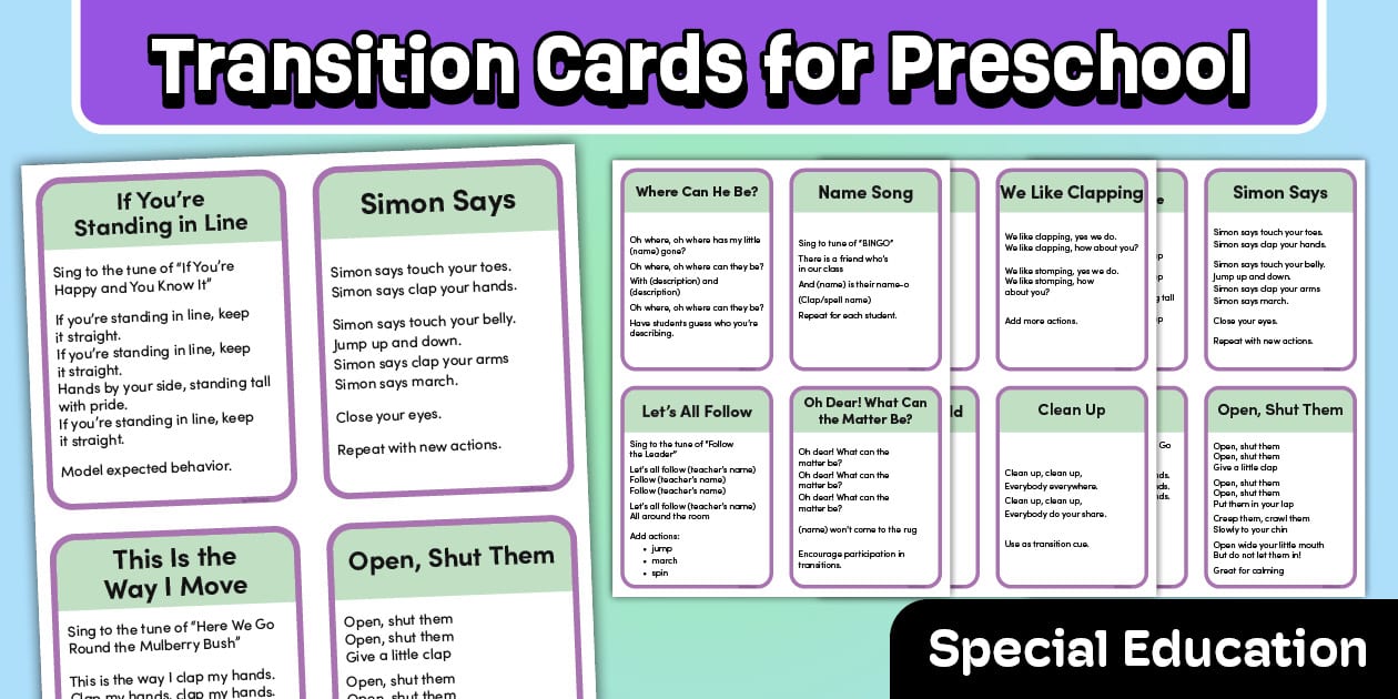 Transition Cards for Special Education Preschool