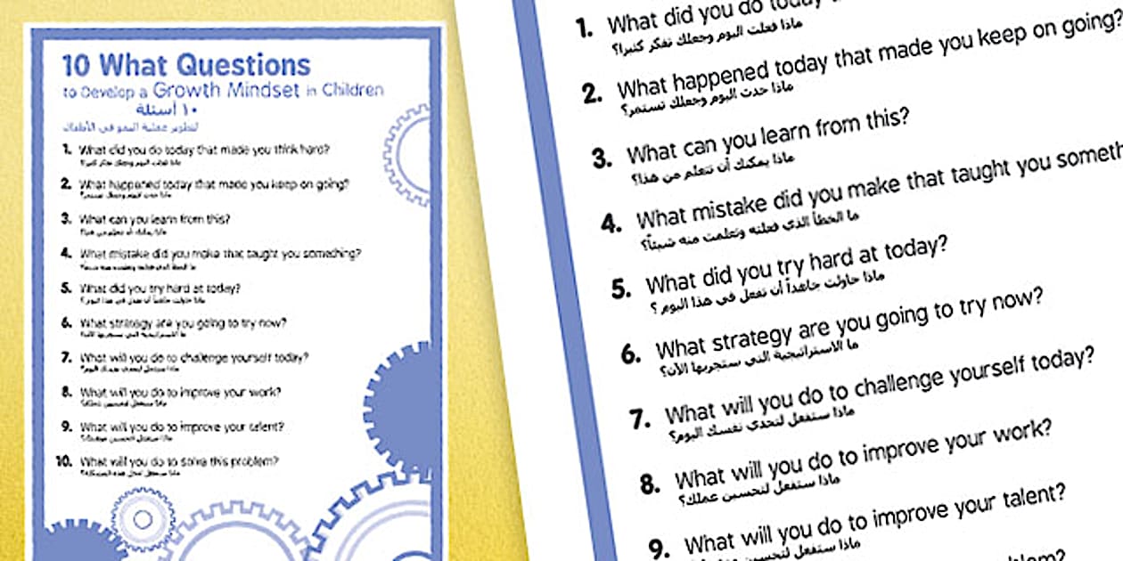 Black and White 10 WHAT Questions to Develop Growth Mindset in Children ...