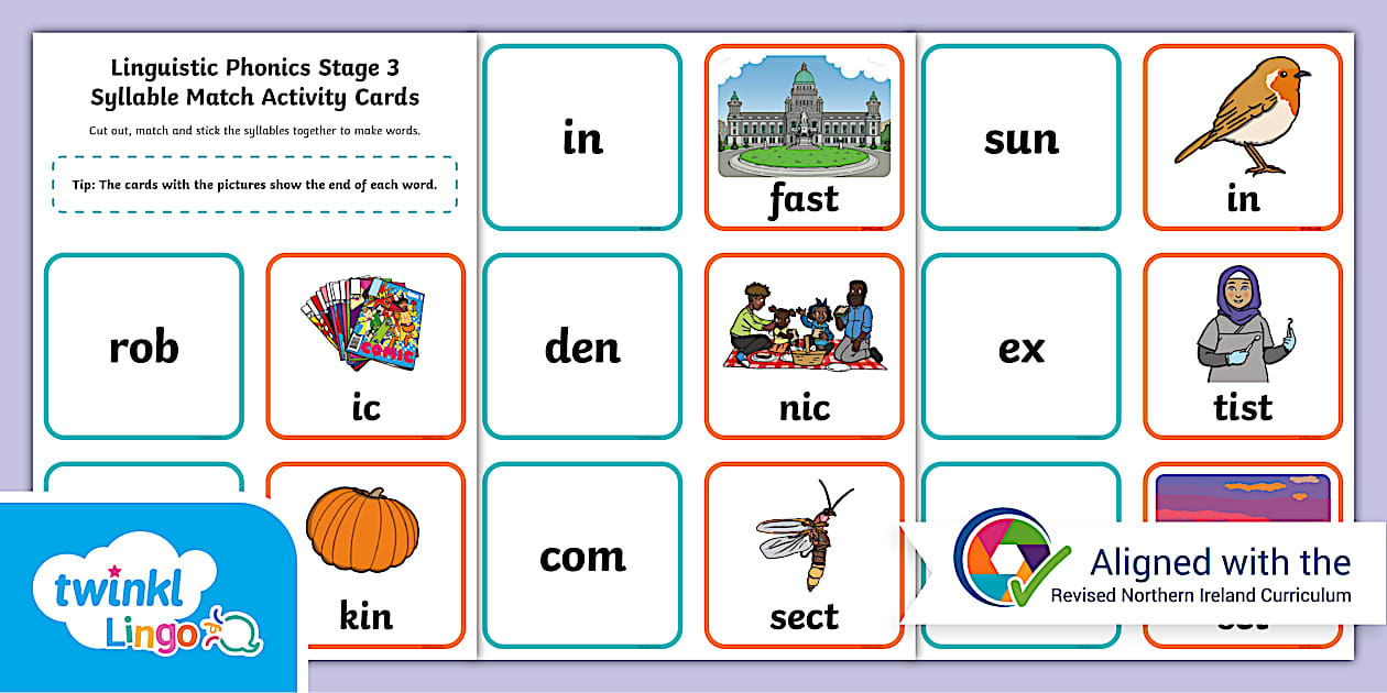 Linguistic Phonics Stage 3 Syllable Match Activity Cards
