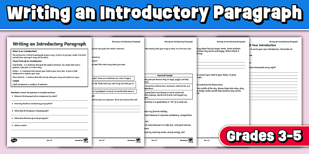 Essay Writing: Writing an Introductory Paragraph for 3rd-5 Gr