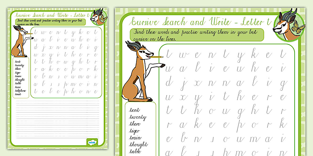 Cursive Search and Write: Letter t (teacher made) - Twinkl