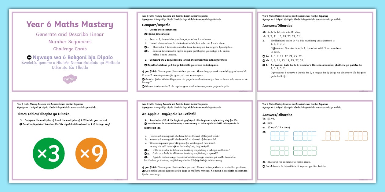 Year 6 Algebra: Generate & Describe Maths Mastery - Sepedi