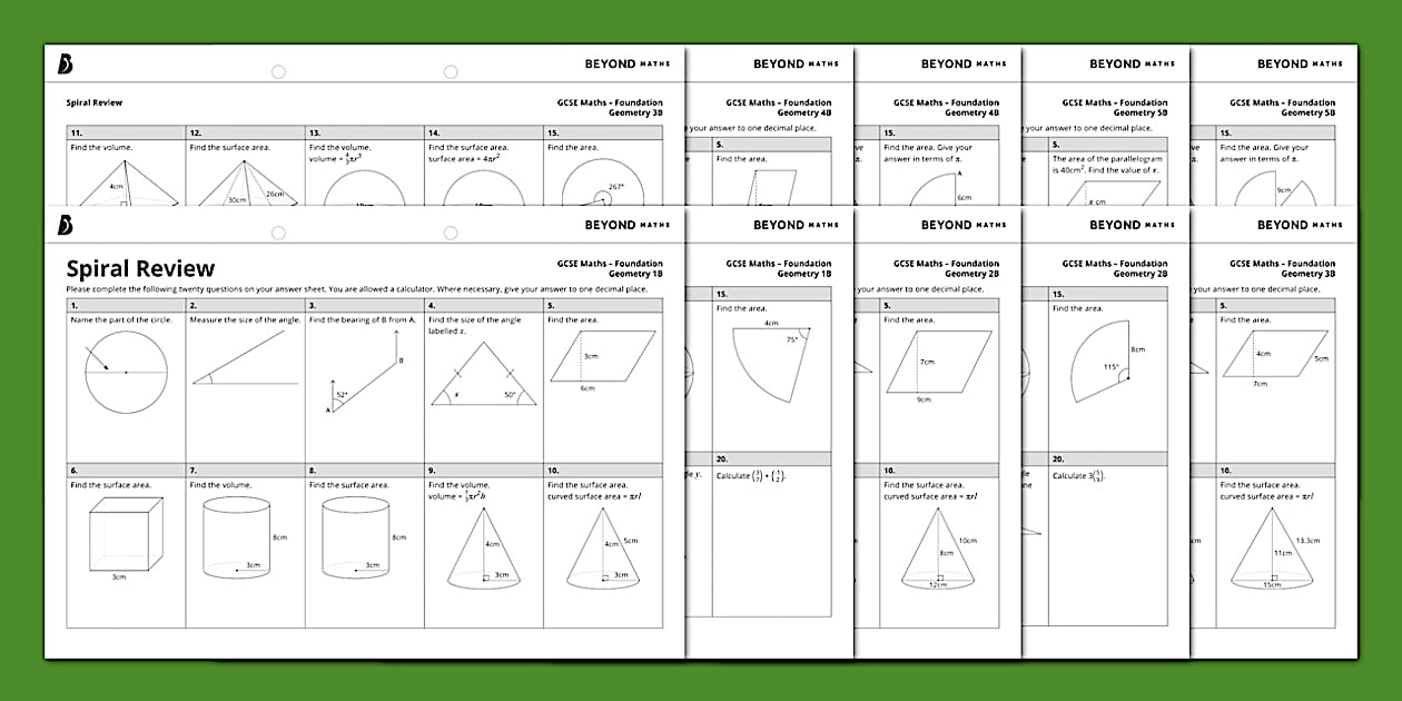 👉 GCSE Foundation Geometry Spiral Review B (teacher made)