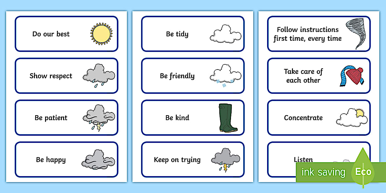 The Weather-Themed Class Charter Cards - Twinkl