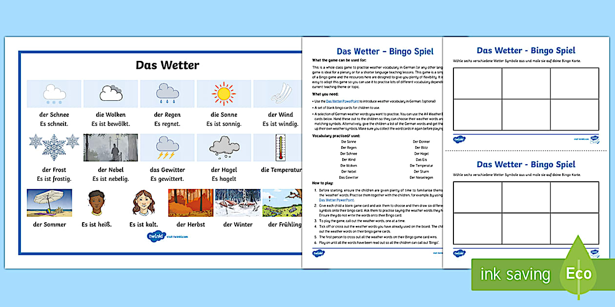 Weather Bingo German (Teacher-Made) - Twinkl
