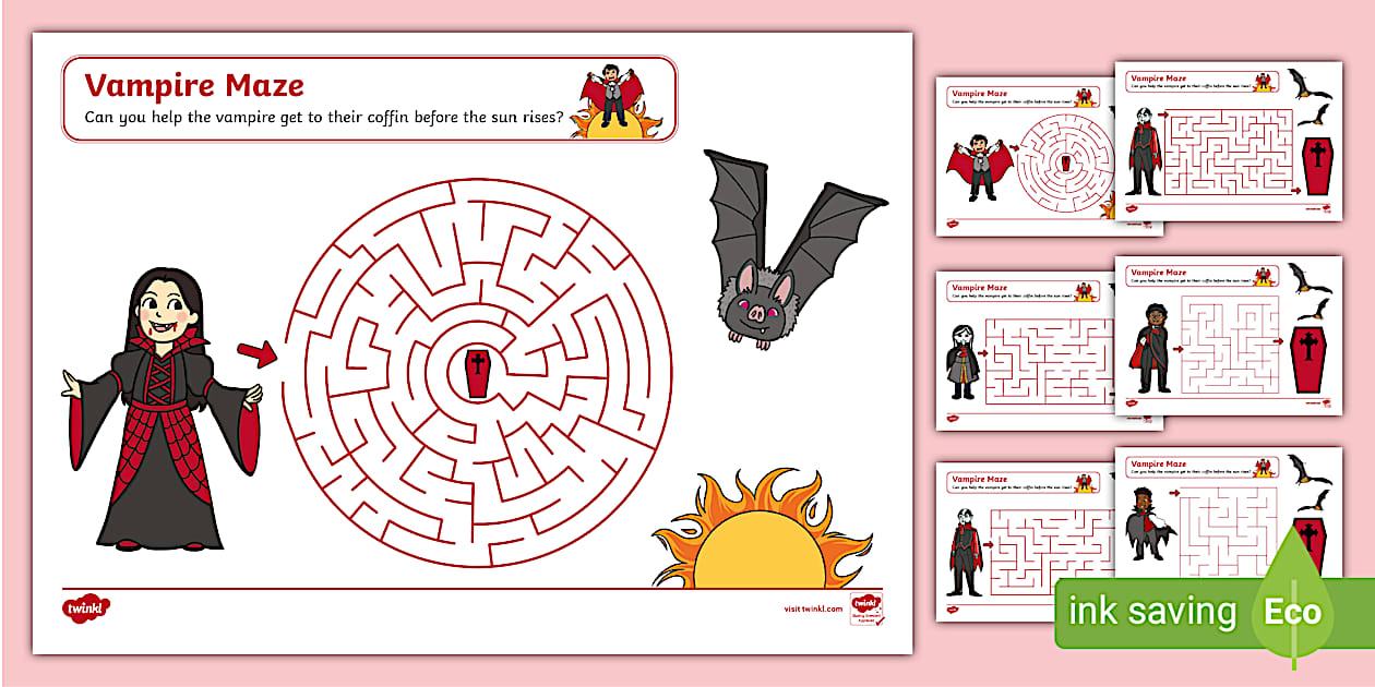 Vampire Maze Activity Worksheets (Teacher-Made) - Twinkl