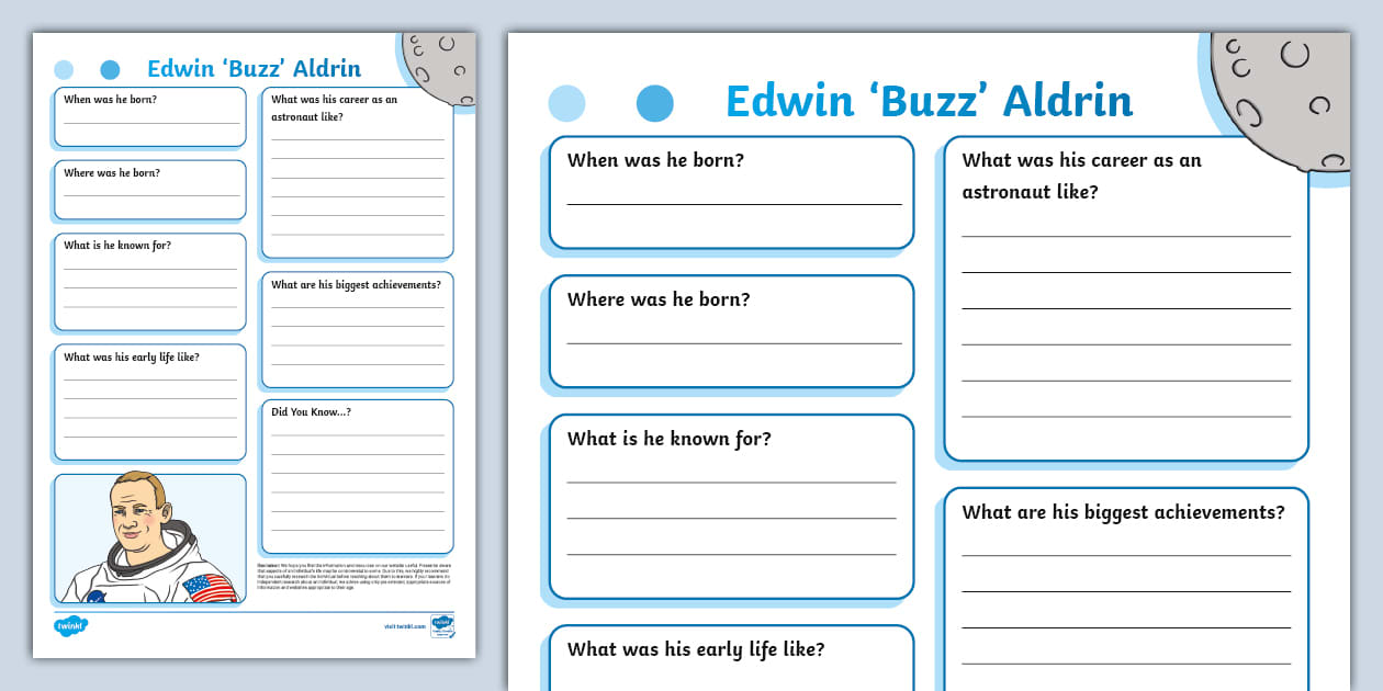 KS1 Edwin 'Buzz' Aldrin Fact File Template, Buzz Aldrin