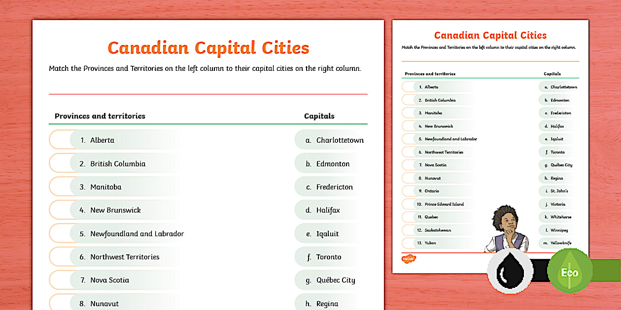 Match Provinces & Capitals Worksheet | Canada Capitals Quiz