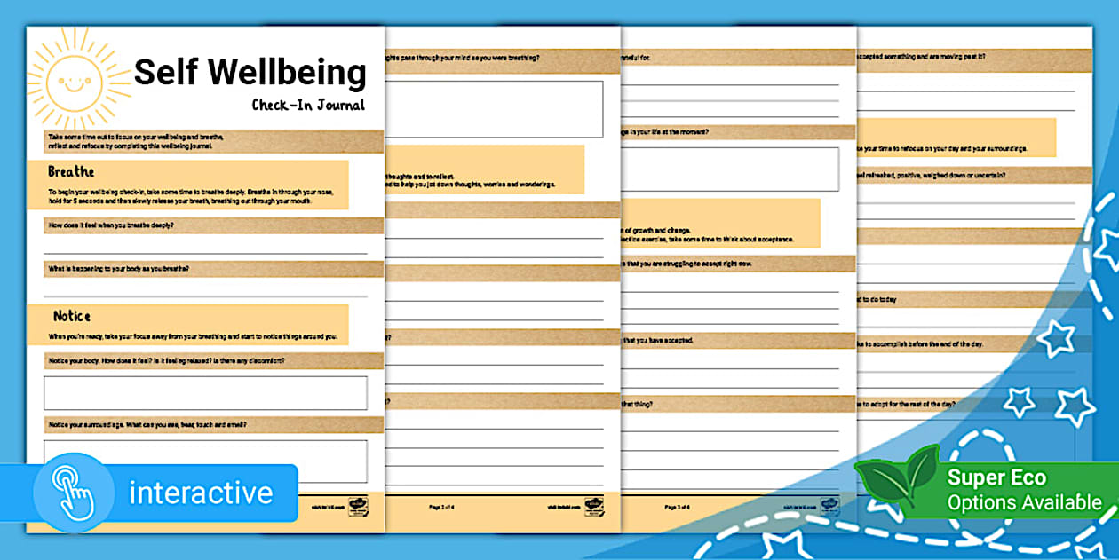 Adult Self Wellbeing Check-In Journal | Parents Wellbeing