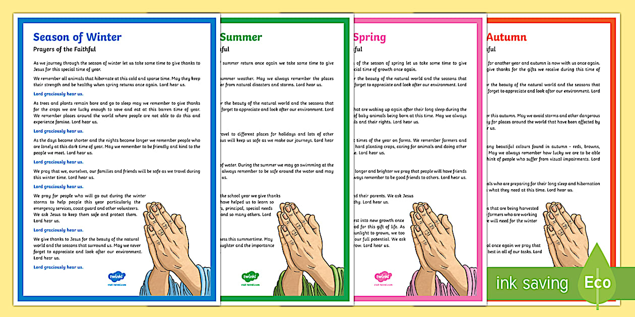 The Four Seasons Prayers of the Faithful Print-Out - Twinkl