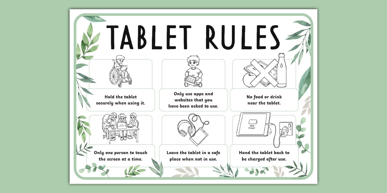 Botanical-Themed Tablet Rules Poster - KS1 - Twinkl