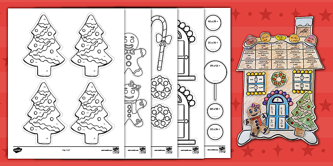 Gingerbread House Math Craftivity for 3rd-5th Grade - Twinkl
