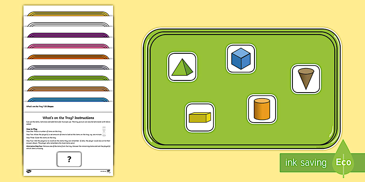 What's on the Tray 3D Shapes Memory Activity Pack - Twinkl