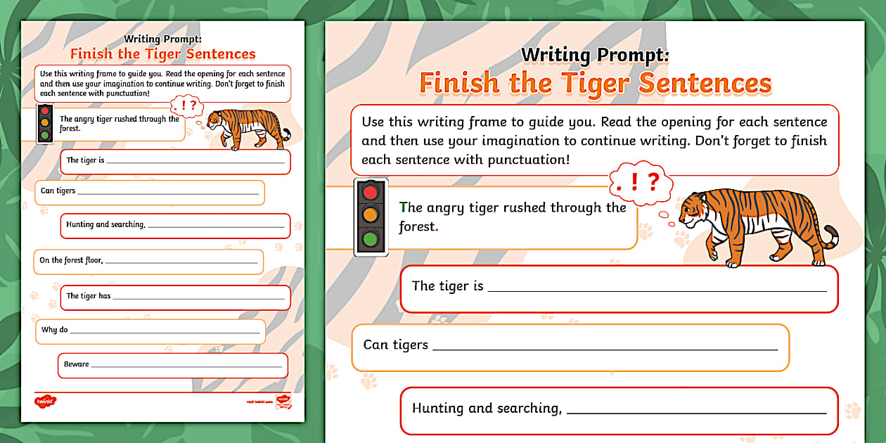 Writing Prompt: Finish the Tiger Sentences (Lehrer gemacht)