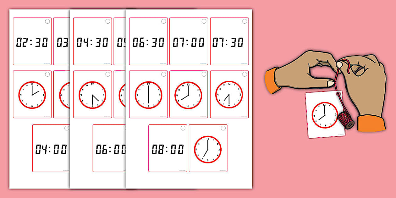 O' Clock and Half Past Digital Analogue Matching Threading Cards ...