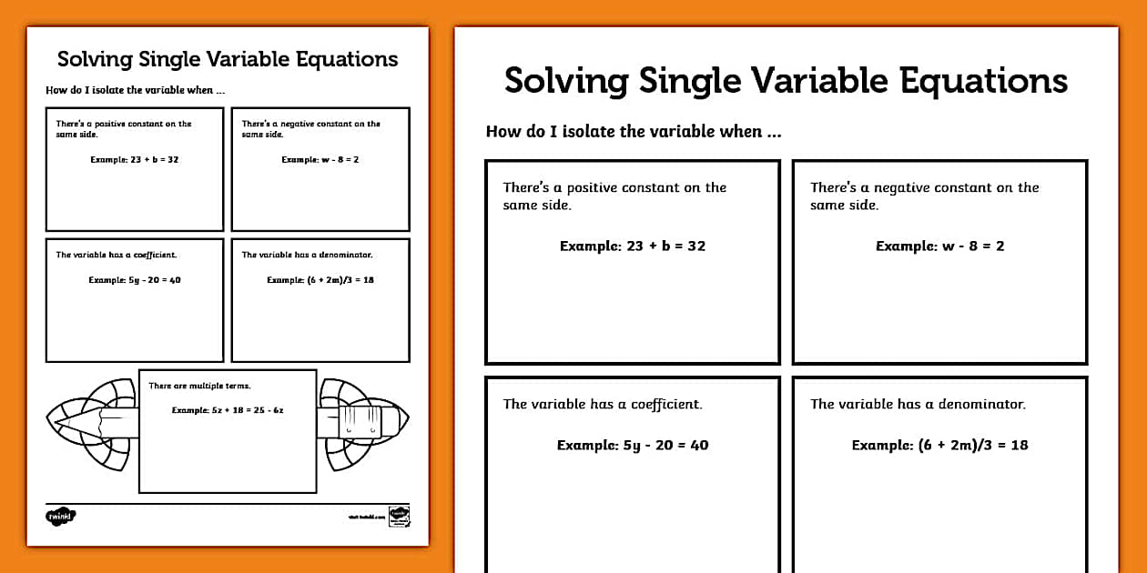 Sixth Grade Solving Single Variable Equations Graphic Organizer