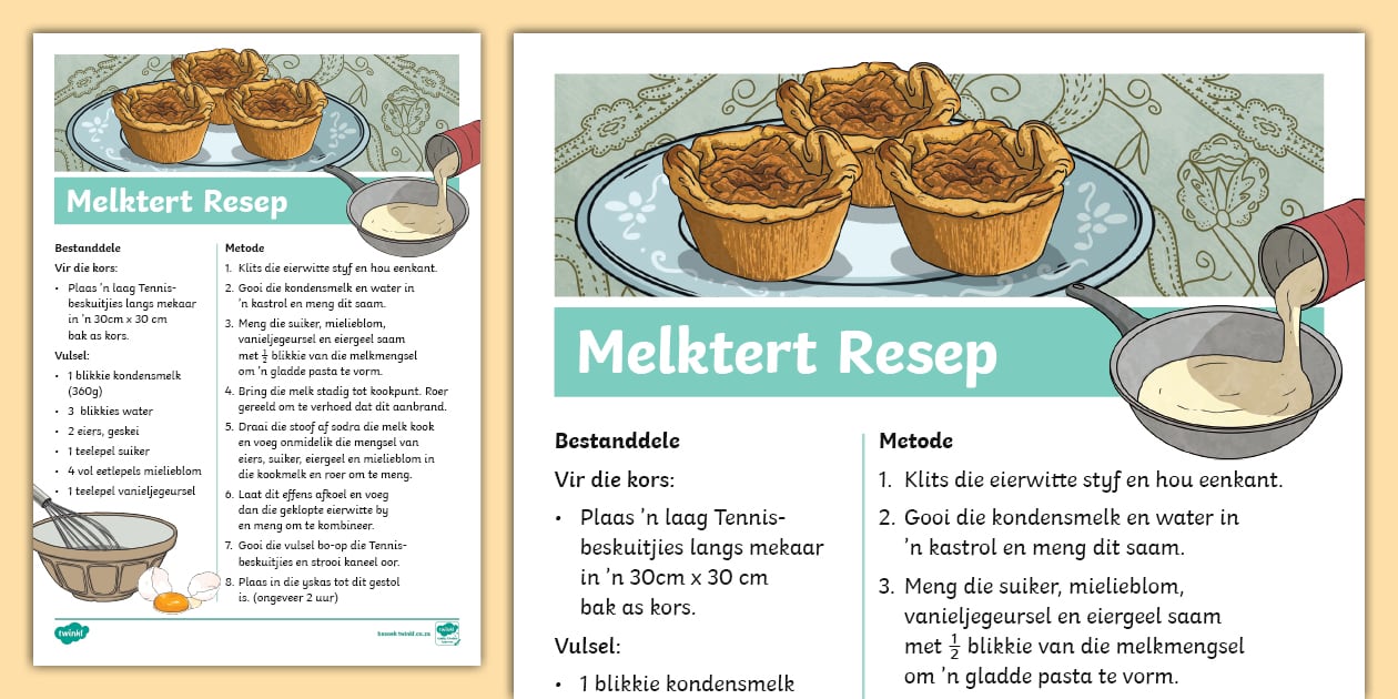 Melktert Resep - Aktiwiteit (teacher made) - Twinkl