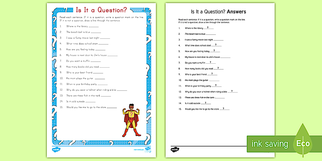 Is It a Question? Worksheet for K-2nd Grade (Teacher-Made)