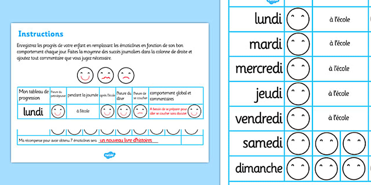 Home Behaviour Progress Chart French (teacher made) - Twinkl