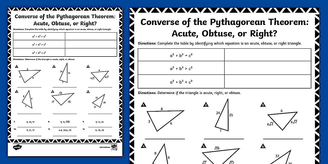 Eighth Grade Converse of the Pythagorean Theorem: Acute, Obtuse, or Right?