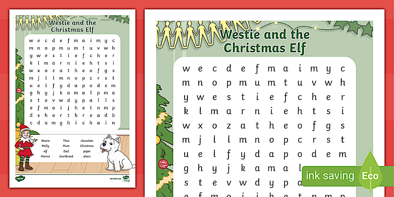 Westie and the Christmas Elf Word Search (teacher made)