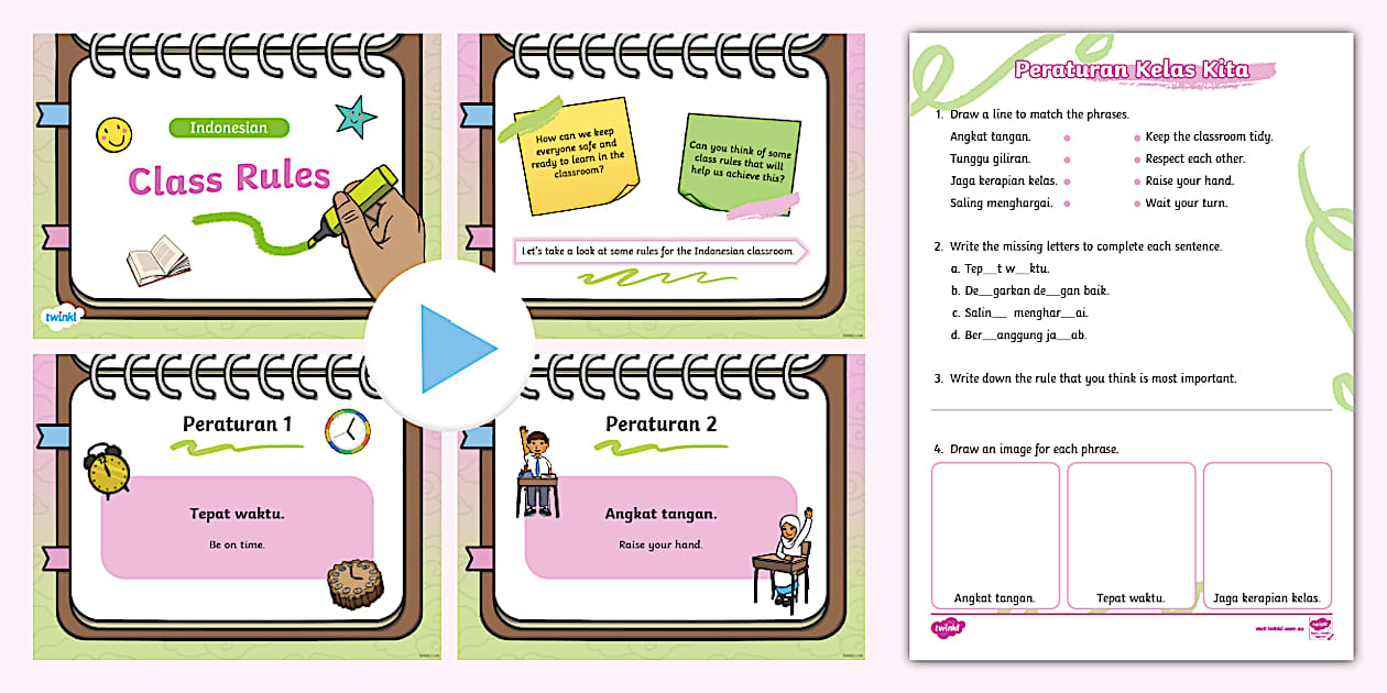 Years 1-2 Indonesian Lesson Pack: Class Rules - Twinkl