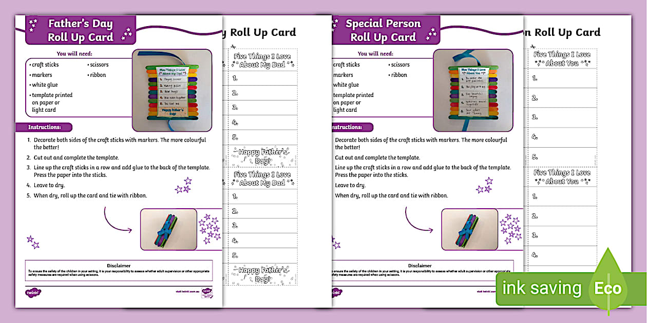 Father's Day Special Person Roll Up Card (teacher made)