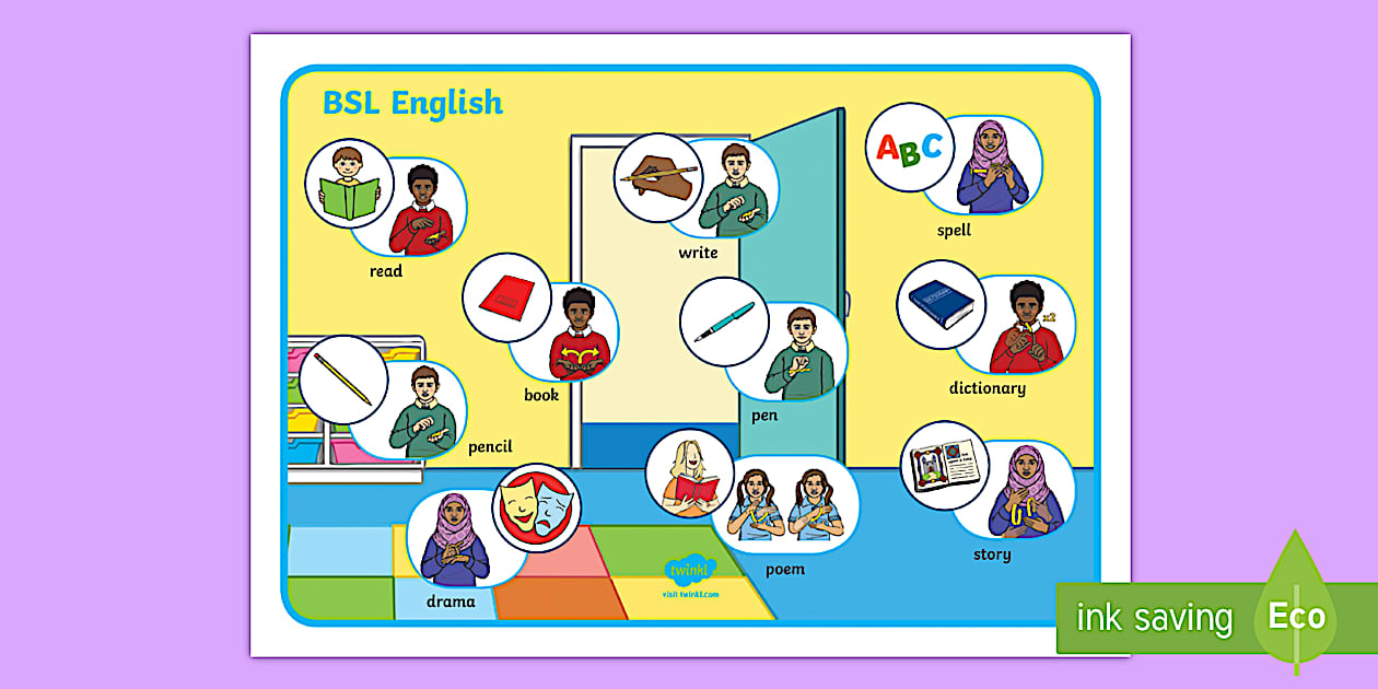 BSL English Key Signs Word Mat (teacher made) - Twinkl