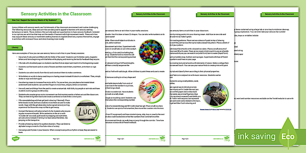 Sensory Activities in the Classroom - Teacher Information