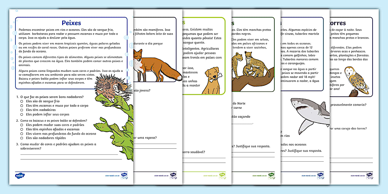 Fichas de leitura e compreensão - Animais (Teacher-Made)