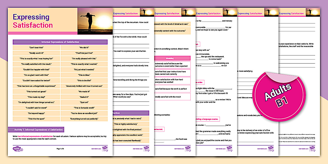 ESL Expressing Satisfaction Activity Sheet [Adults, B1]