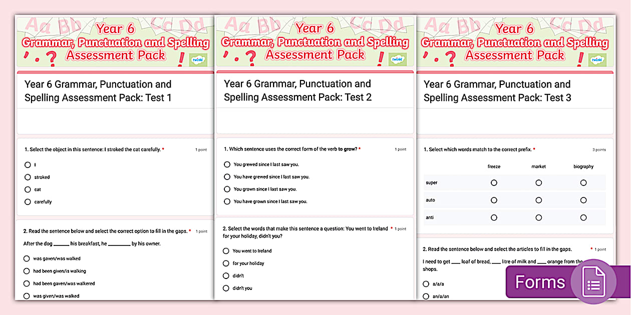 Yr 6 SPaG Google Forms Assessment Pack | Interactive