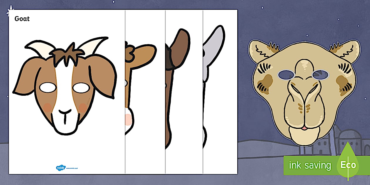 Black and White Nativity Animal Role Play Masks - Twinkl