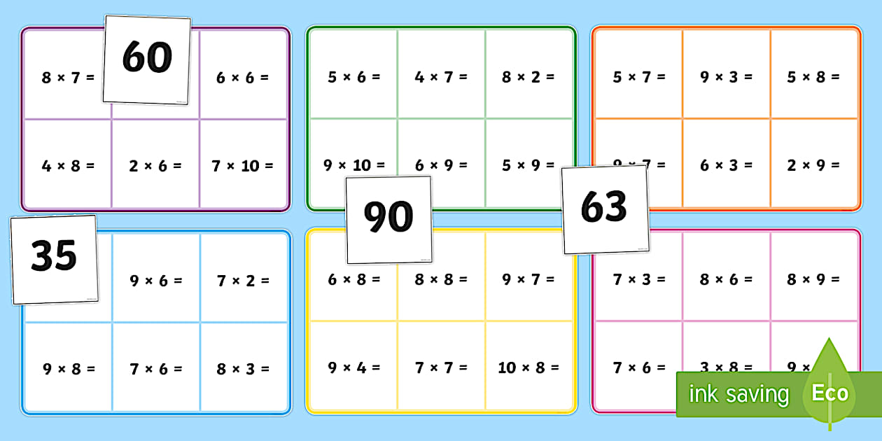 KS2 Times Table Maths Bingo Game: 6, 7, 8 and 9 - Twinkl
