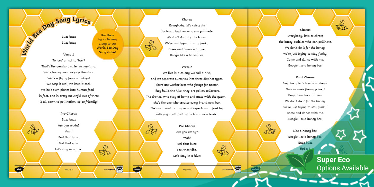 World Bee Day Song Lyrics (teacher made) - Twinkl