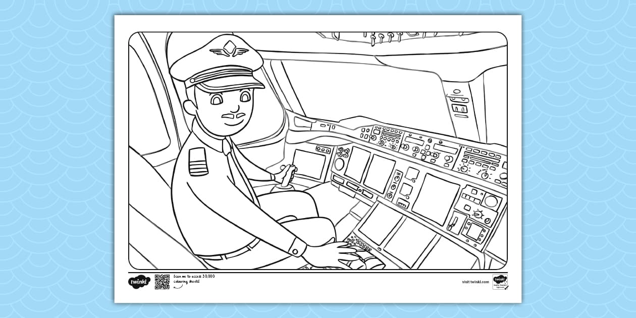 Pilot in Aircraft Cockpit Colouring Sheet | Colouring Sheets