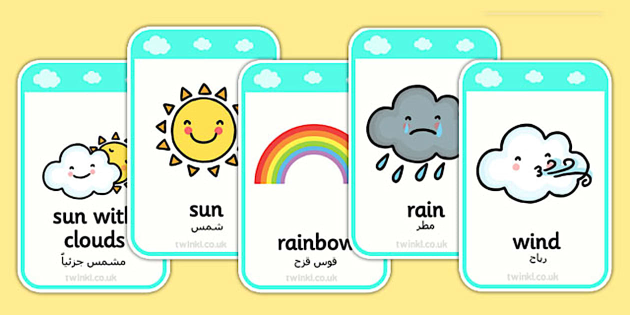 Weather Flashcards Arabic Translation - Twinkl