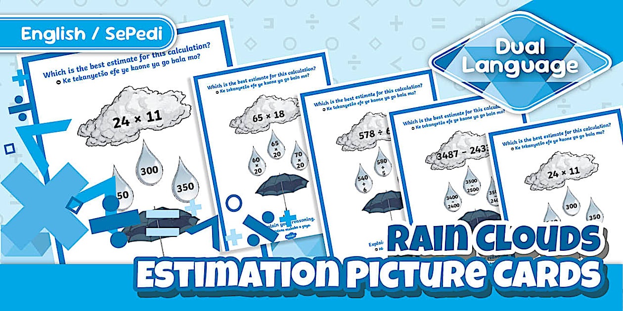 Grade 4 Maths Rain Clouds Estimation Picture Cards Sepedi