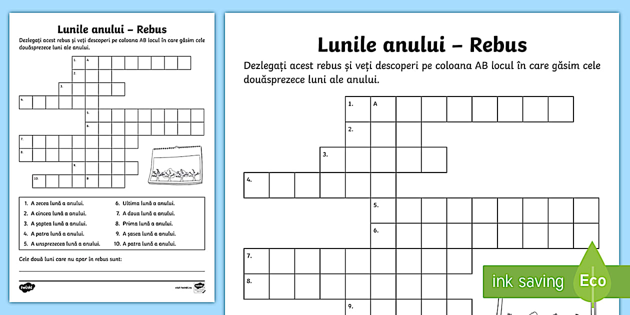 Rebus online | Lunile anului | Twinkl RO (teacher made)