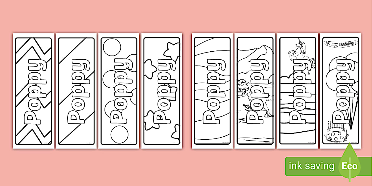 Poppy Name Simple Colouring Bookmarks (teacher made)