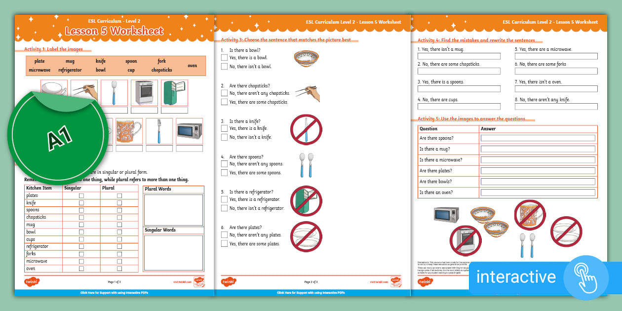 ESL Curriculum Level 2, Lesson 5 Interactive - Twinkl