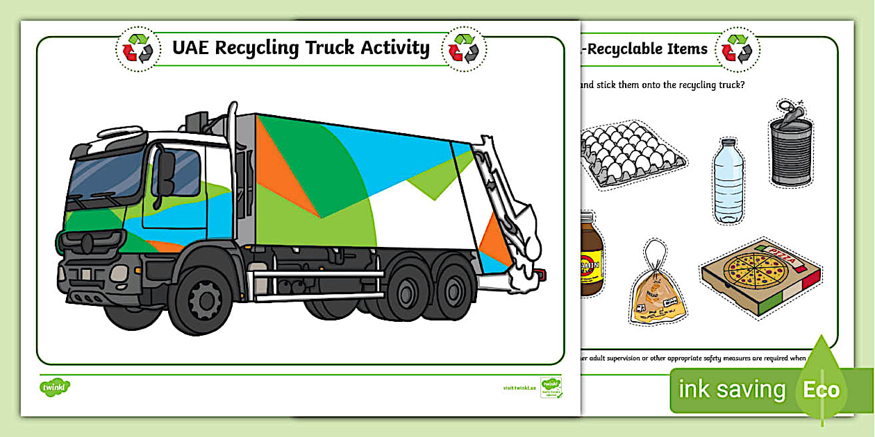 UAE Recycling Truck Activity Sheet (Teacher-Made) - Twinkl